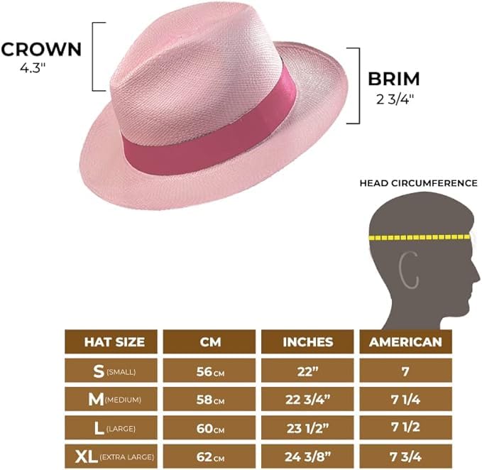 Gamboa Original Panama Hat for Men and Women Fedora Straw Summer Beach Sun Hat Protection UV UPF50+ White