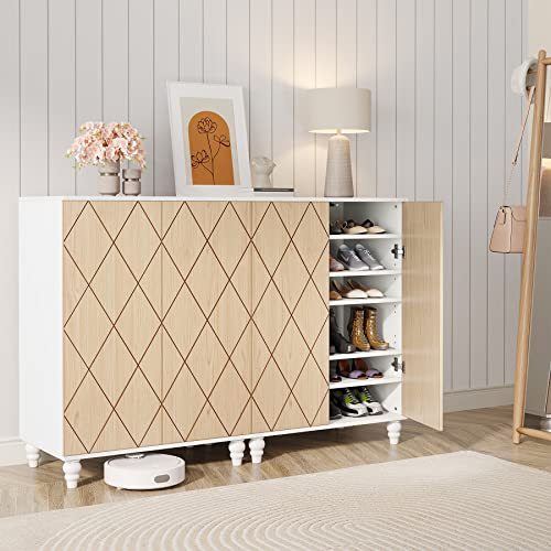 Tribesigns 2-Door Shoe Cabinet with Solid Wood Legs,7-Tier Shoe Storage Cabinet with Adjustable Shelves,Large Capacity Wooden Shoes Rack Organizer Storage Cabinets for Entryway,Maple
