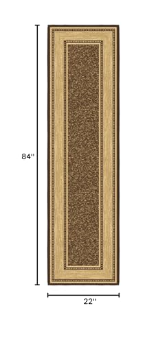 Ottomanson Ottohome Non-Slip Rubberback Bordered Design 2x7 Indoor Runner Rug, 1'10" x 7', Brown