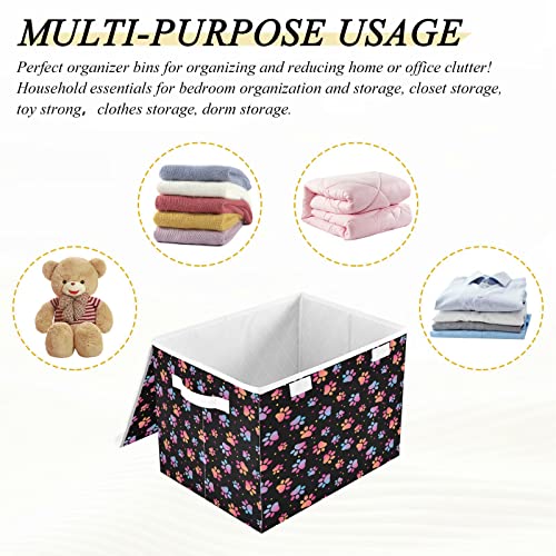 Kigai Paw Print Storage Bins with Lids and Handles 17x13x12 In Foldable Fabric Storage Basket Toys Clothes Organizer for Shelves Closet Home Bedroom Office