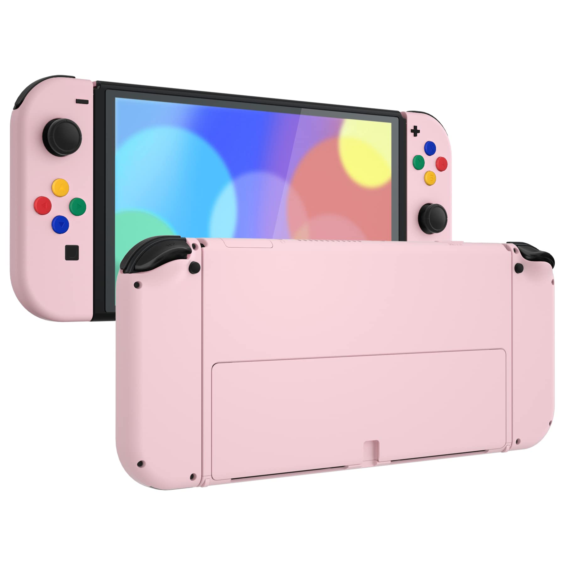 eXtremeRate DIY Full Set Shell Buttons for Nintendo Switch OLED, Replacement Console Back Plate & Kickstand, Custom Case Housing for Nintendo Switch OLED JoyCon - Cherry Blossoms Pink