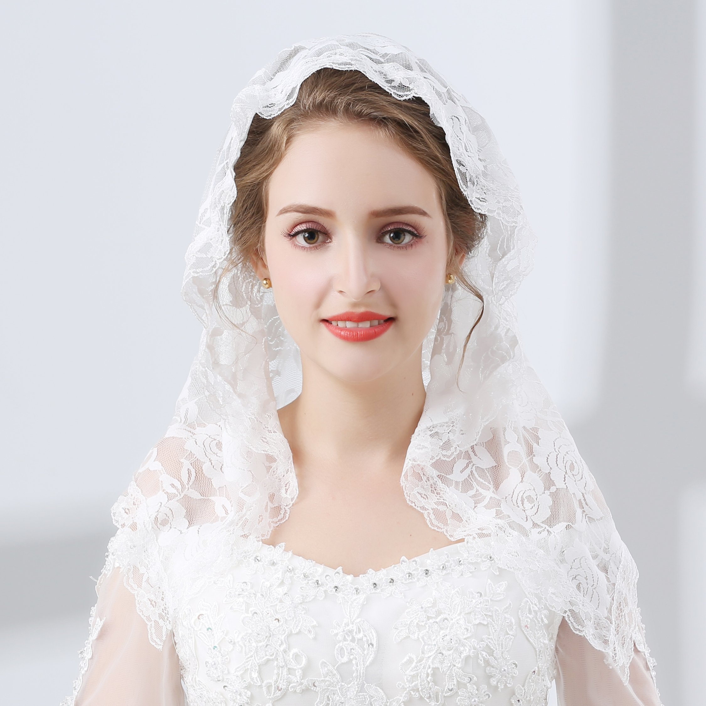 Grettytling womens Mantilla Church Veil For Catholic Woman Chapel Head Covering Mass D Shape Scarf, 2pcs Black&white, Medium