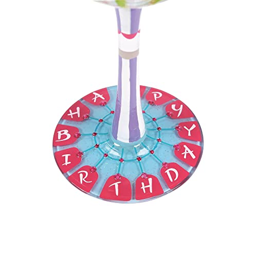 Enesco Designs by Lolita Happy Birthday Roller Coaster Hand-Painted Artisan Wine Glass, 1 Count (Pack of 1), Multicolor