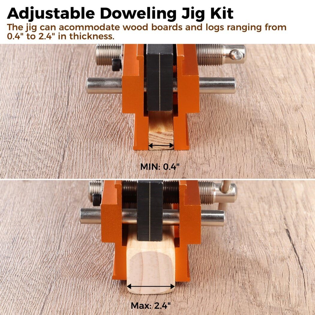 Doweling Jig Kit With 6 Bushings, Self Centering Drilling Guide, Adjustable Width Punching Locator, Straight Holes Woodworking Locator Joint Tool