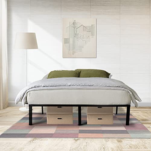Veezyo Metal Bed Frame Queen - 18 Inch Black Metal Platform Bed Frame, Easy Assembly with Large Storage Space, 3,500lbs Heavy Duty, No Box Spring Needed (Queen)