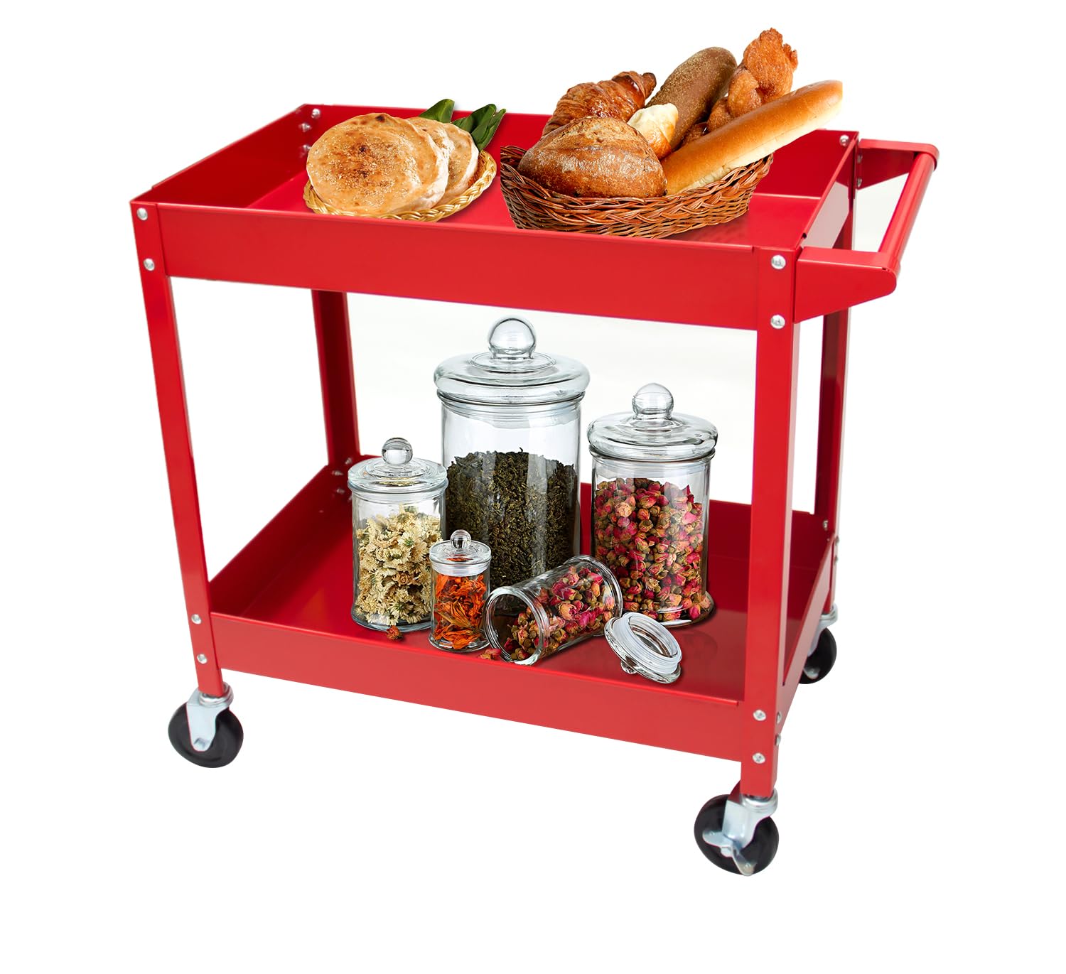Generic 2 Tier Utility Service Cart 300 lbs, Steel Rolling Tool Cart on Wheels,Load Capacity for Mechanic Garage Warehouse Workshop & Repair Shop,Red