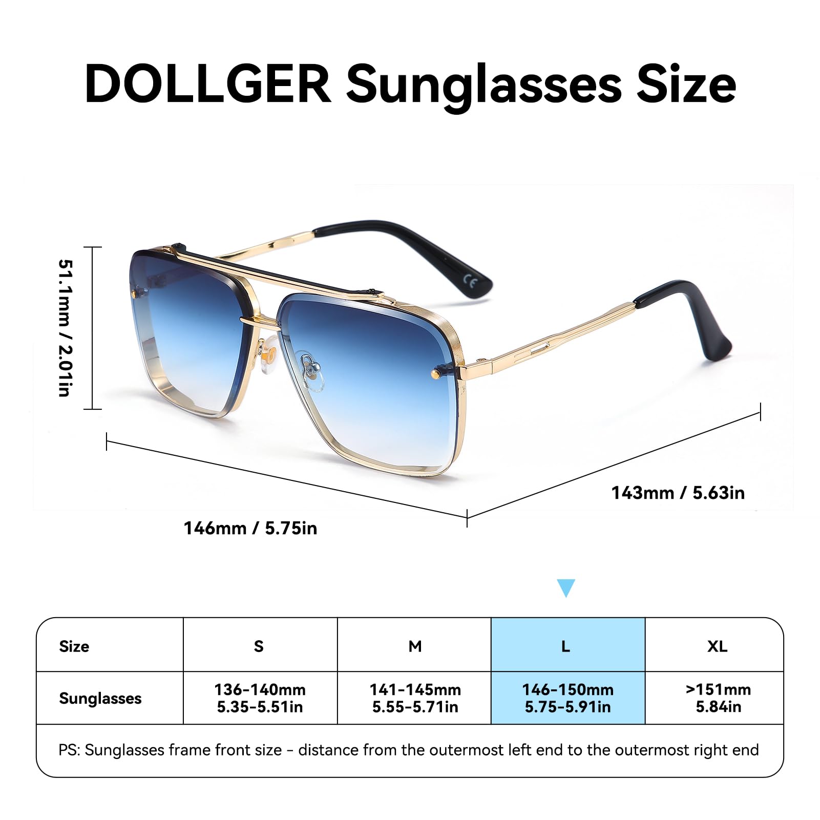 Dollger Square Aviator Sunglasses for Men and Women Fashion Metal Vintage Gradient Shades Sunglasses UV400 Protection