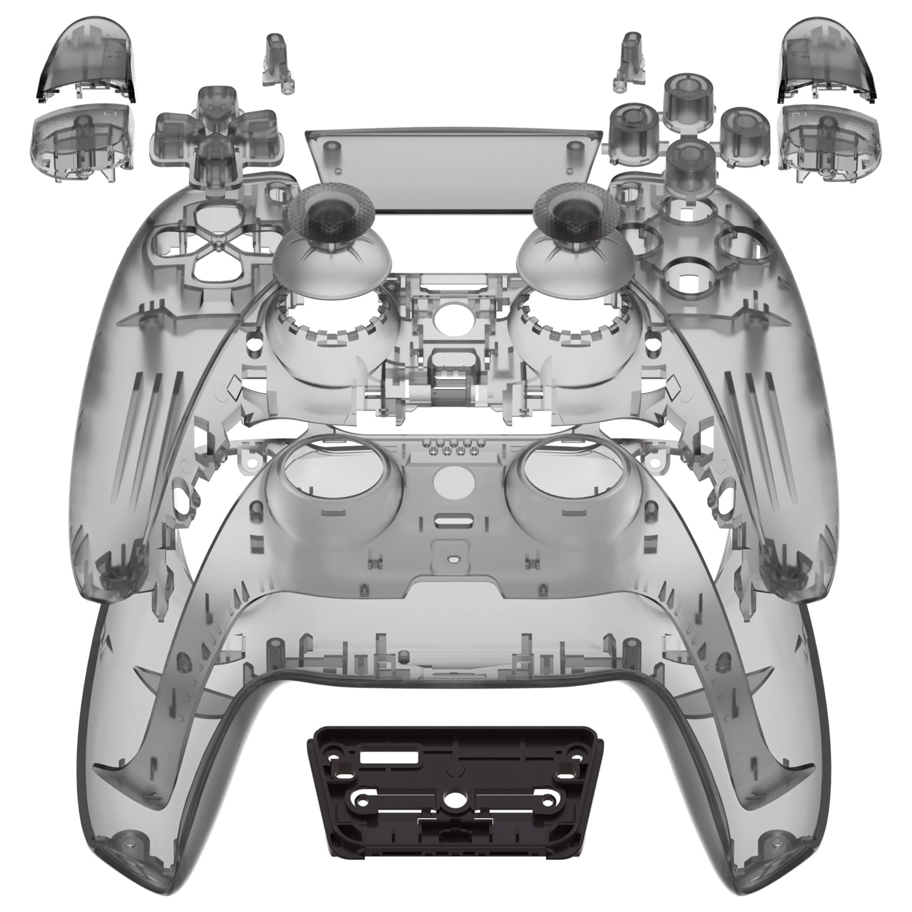 eXtremeRate Full Set Shell with Buttons Touchpad Cover, Clear Black Custom Replacement Decorative Trim Shell Front Back Plates Compatible with p s 5 Controller BDM-010 020 - Without Controller