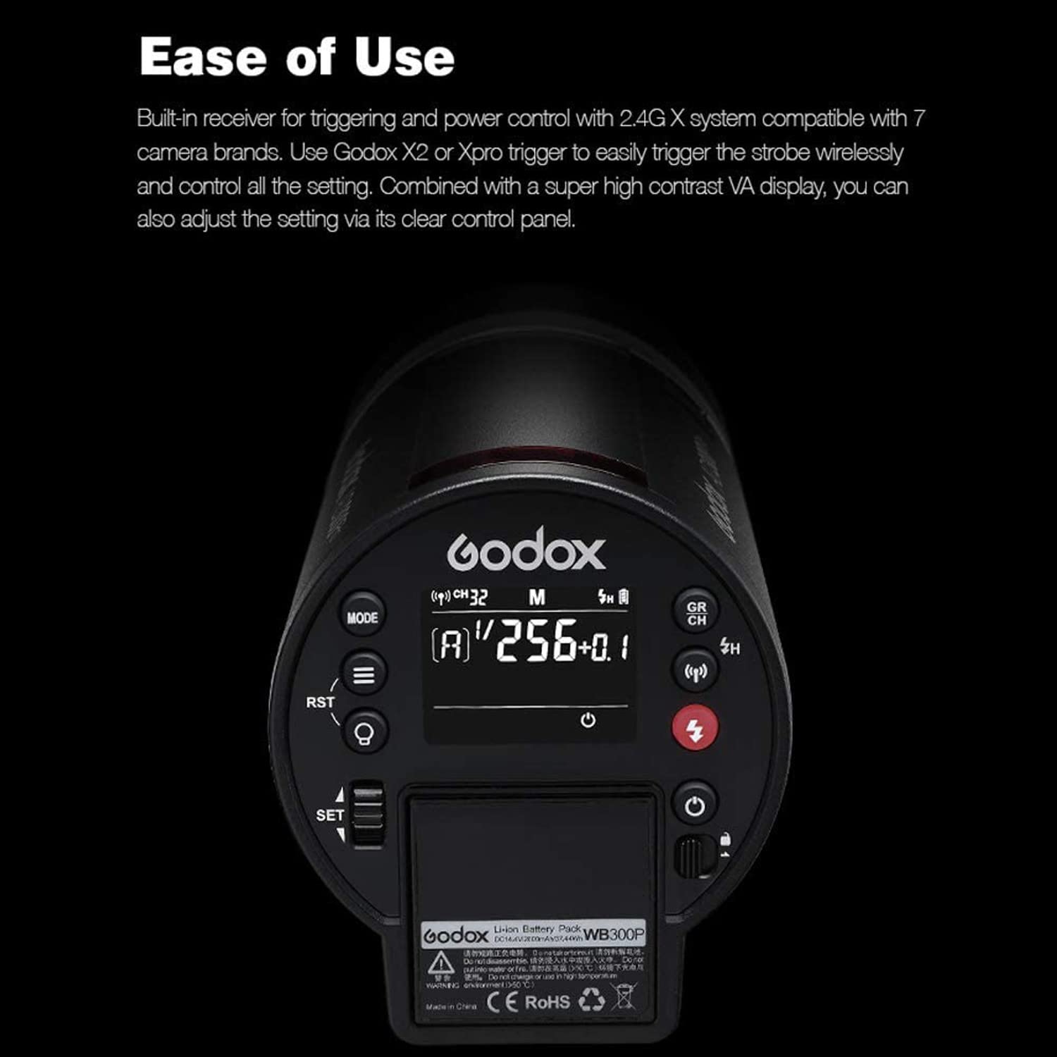 GODOX AD300 Pro Godox AD300Pro Godox Flash for Canon Sony Nikon Fuji Olympus Panasonic Camera,TTL 2.4G HSS 1 / 8000s Outdoor Strobe with 2600mAh Lithium Battery,320 Full Power Flashes