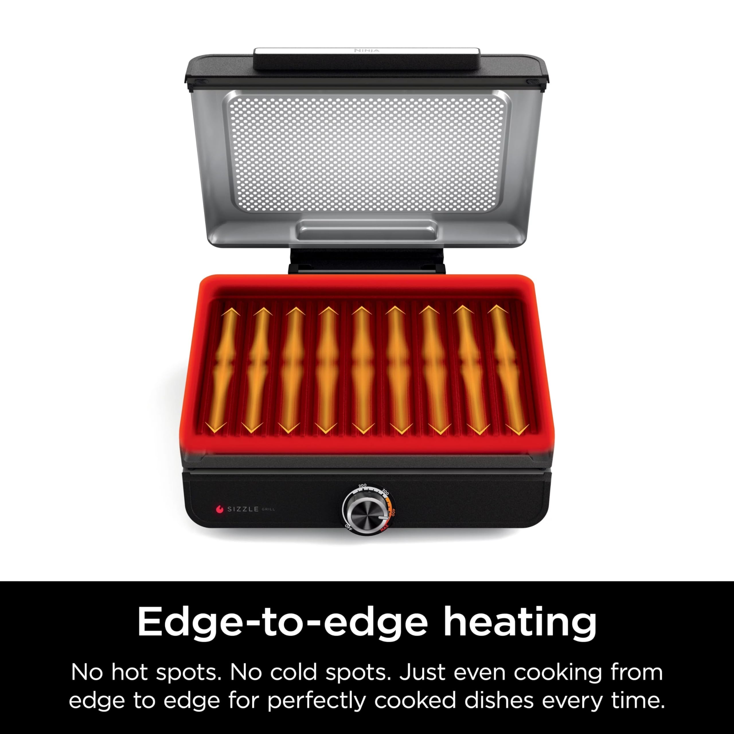 Ninja GR100 Sizzle Smokeless Indoor Grill with Nonstick Grill Plate, Dishwasher-Safe Removable Mesh Lid, 500F Max Heat, Even Edge-to-Edge Cooking, Black (Renewed)