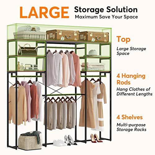 Tribesigns 71''L x 83''H Super Large Heavy Duty Clothes Rack, Freestanding Garment Rack with Shelves and Hanging Rods, Large Open Closet Organizer Wardrobe for Bedroom, Rustic Brown