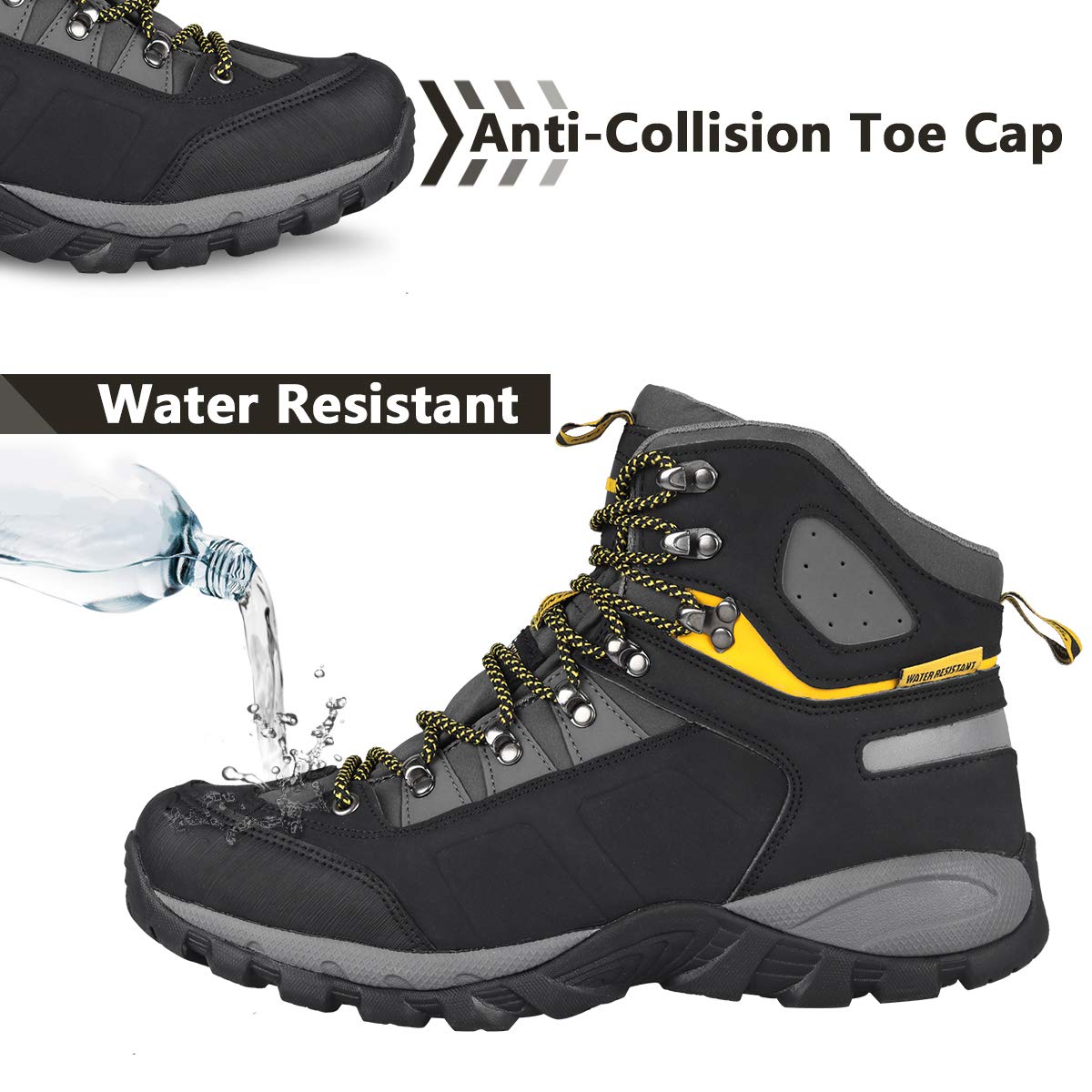 GRITION Mens Hiking Boots Waterproof Outdoor Walking Boots, Mid Ankle Comfortable Athletic Boots Lightweight Lace Up Backpacking Shoes 9US/42EU BLUE