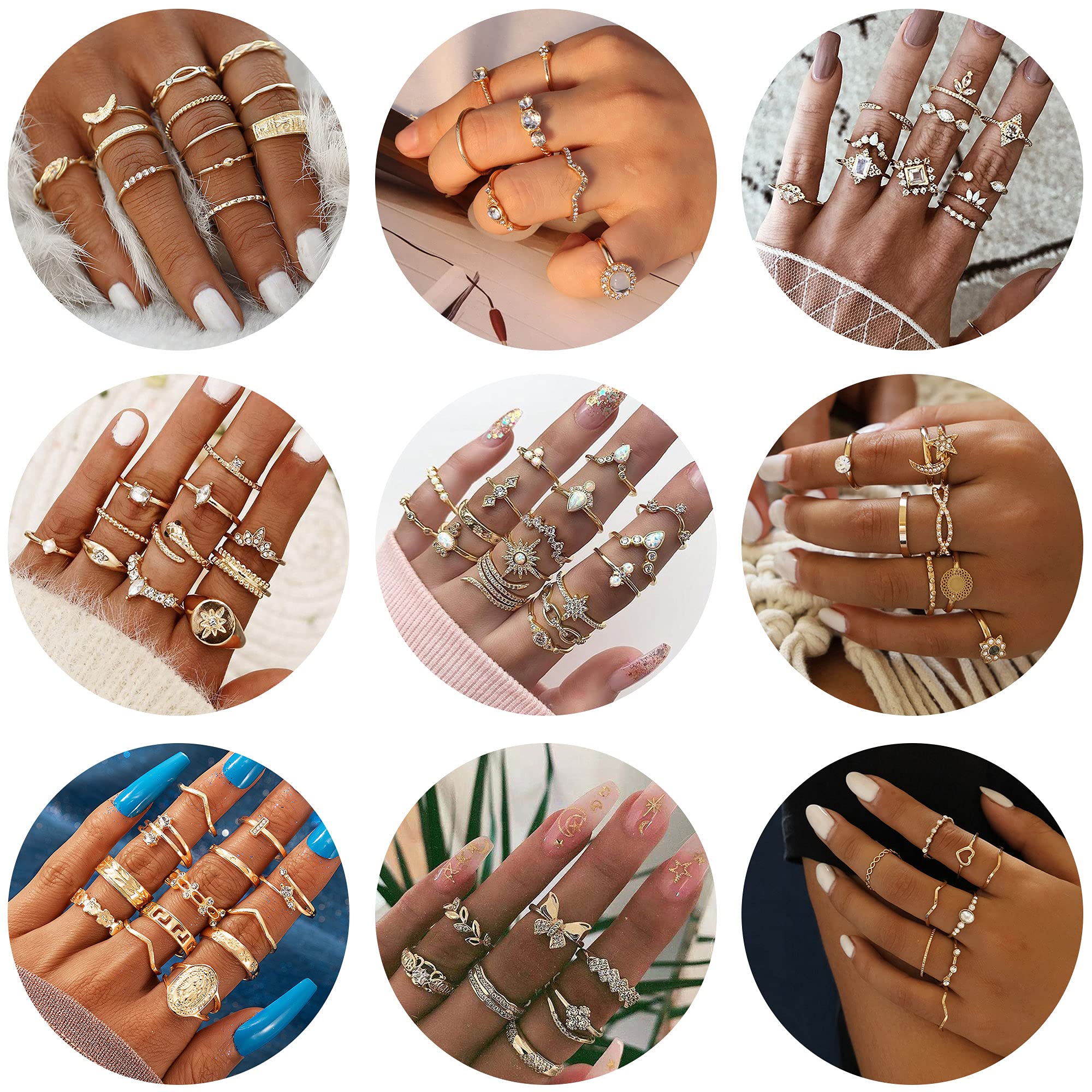 DOLOTTA 95PCS Boho Knuckle Rings for Women Stackable Crystal Joint Rings Set Gold Rings Set Fashion Finger Knuckle Midi Rings for Women