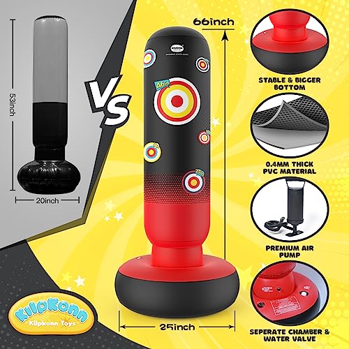 Kilpkonn Punching Bag for Kids, 67" Inflatable Punching Boxing Bag Set with Gloves and Pump - Red
