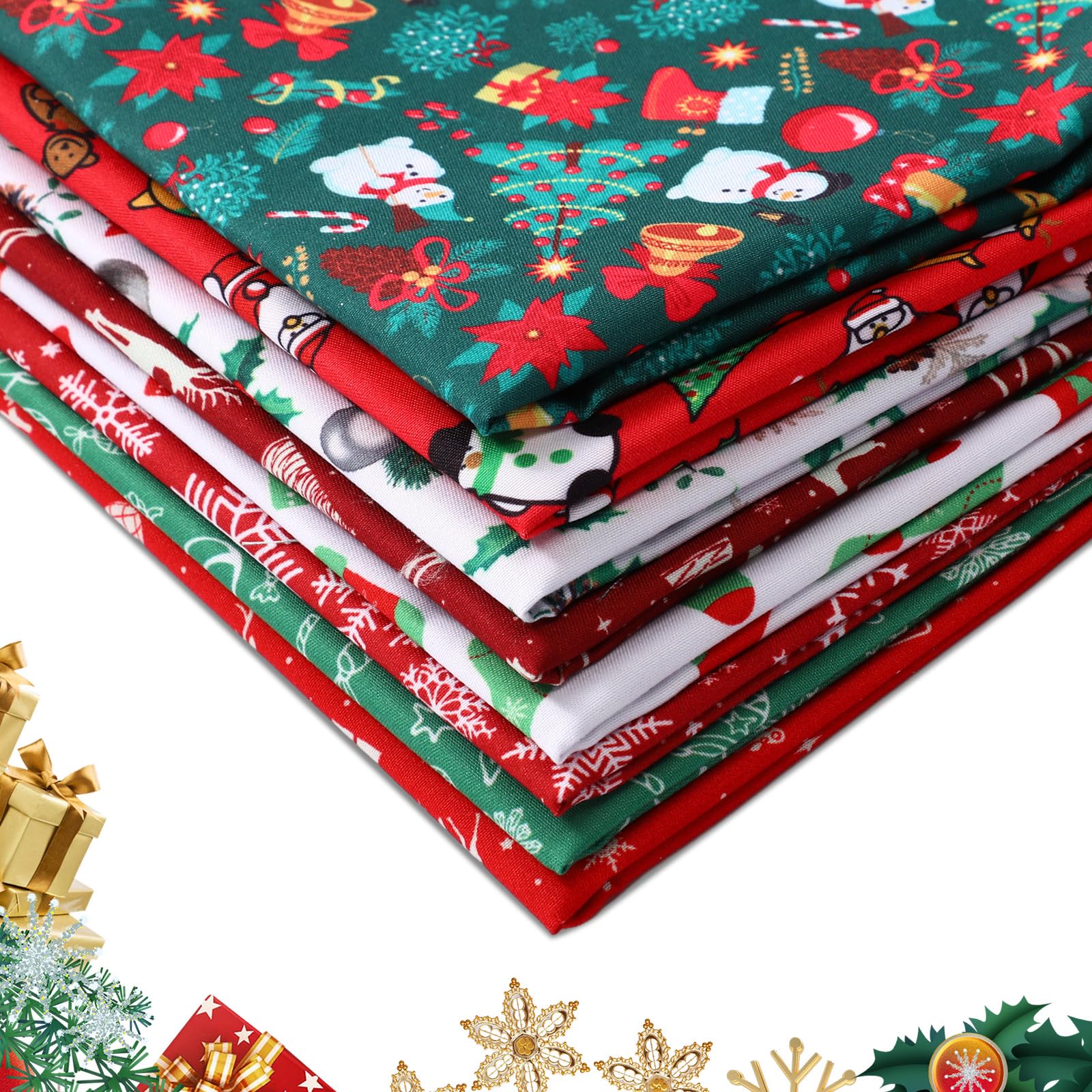 Panelee 8 Pcs 20 x 20 Inches Christmas Fabric Quilting Christmas Fabric Bundles Precut Fabric Squares Christmas Printed Fabric Scraps for DIY Sewing Crafts Project Patchwork Dress Apron