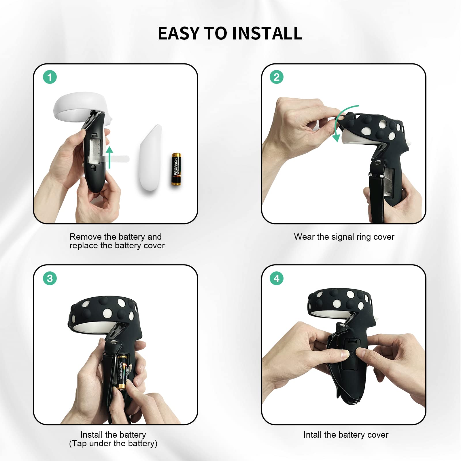 EKEMOND Upgraded Controller Grips for Oculus Quest 2 Accessories, Anti-Throw Hand Strap with Battery Opening, Knuckle Strap, Extended Silicone VR Grips Cover Protector for Meta Quest 2