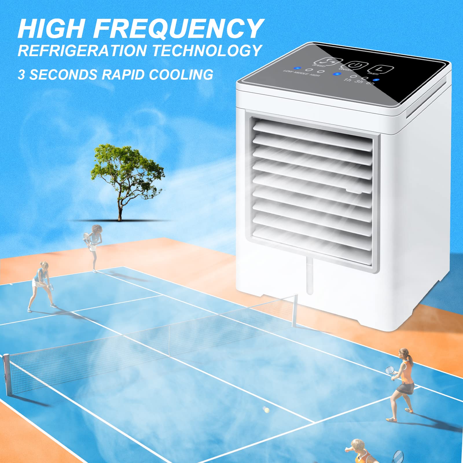 Portable Air Conditioners, USB Personal Mini Air Conditioner with 3-Speed, Evaporative Air Cooler with Touch Screen, Portable Ac Unit Fan for Room, Tent, Bedroom, Car, RV, and Camping