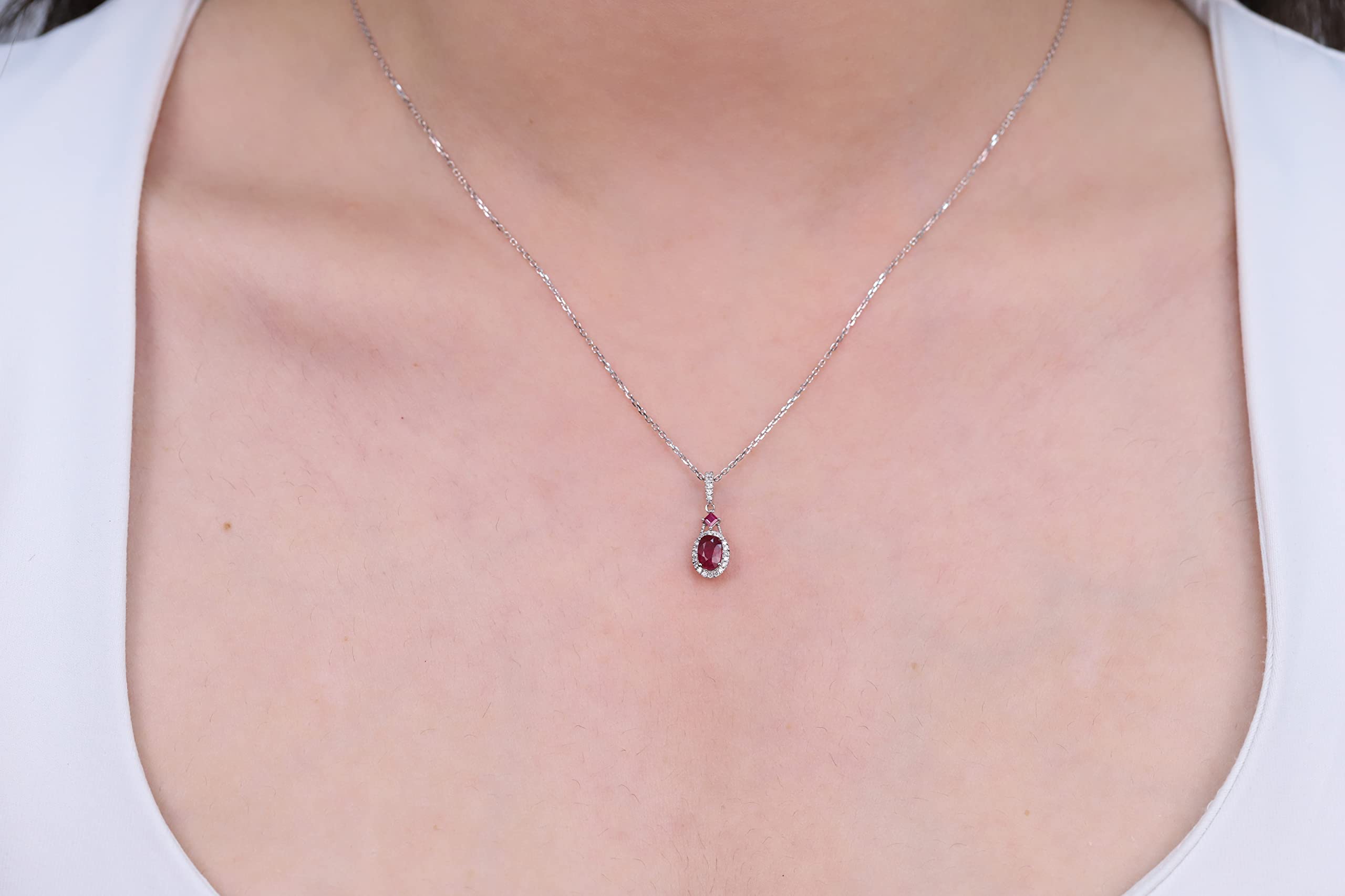 Gin & Grace 10K White Gold Genuine Ruby and Natural Diamond (I1) Pendant for Women.