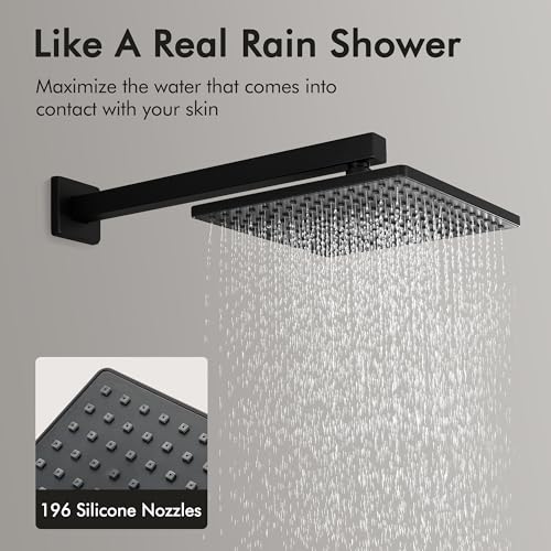 KES Matte Black Shower Faucet Set Shower With Valve, Rain Shower Head Shower Faucets Sets Complete Pressure Balance Shower System, XB6210-BK