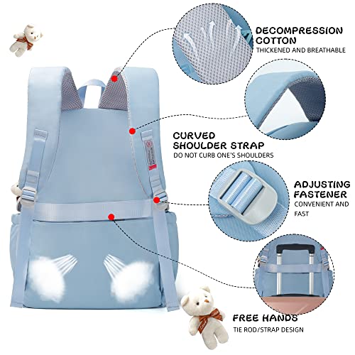 MOUTCLMB Kids backpack,Girls Backpack,Big-capacity School Backpacks 18.1 * 11.8 * 7.87in for Girls,School bags for Elementary Middle School High School,Send cute pendant(Blue)