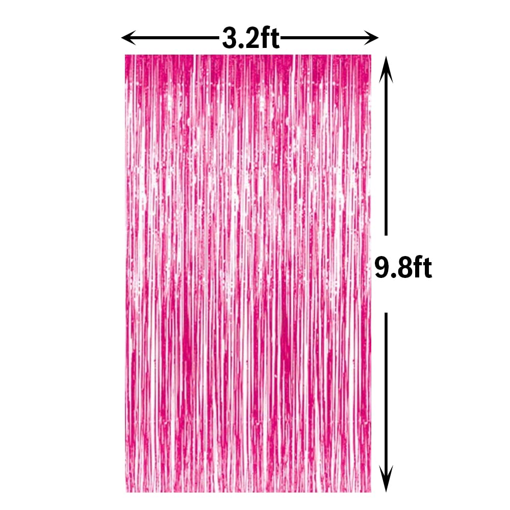 GOER 3.2 ft x 9.8 ft Metallic Tinsel Foil Fringe Curtains Party Photo Backdrop Party Streamers for Galentines Day,Birthday,Graduation,New Year Eve Decorations Wedding Decor (5 Packs,Hot Pink)