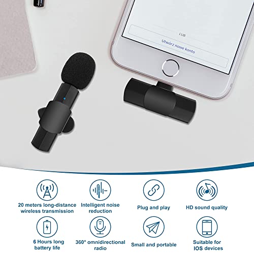GRTPRTS Wireless Microphone for iPhone iPad, Lavalier Microphone for Video Recording, TikTok Facebook Live Steam, Youtubers, Vloggers, Interview, Clip-on Plug & Play Lapel Mic Auto-sync