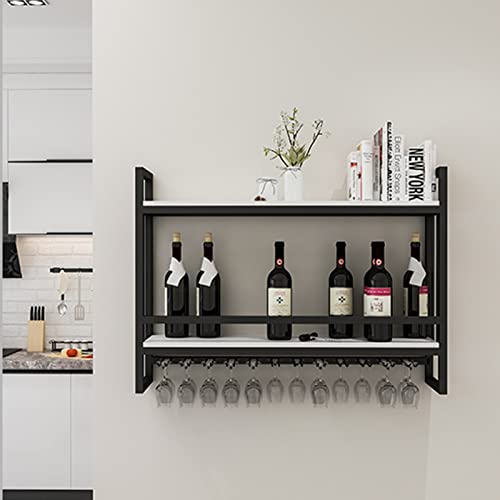Nordic Iron Wine Rack Wall Hanging Racks,Wall Decoration Metal Wine Bottle Storage Shelf ,Creative Hanging Cup Rack Display Rack with White Wooden Board (Size : 60x20x61cm)