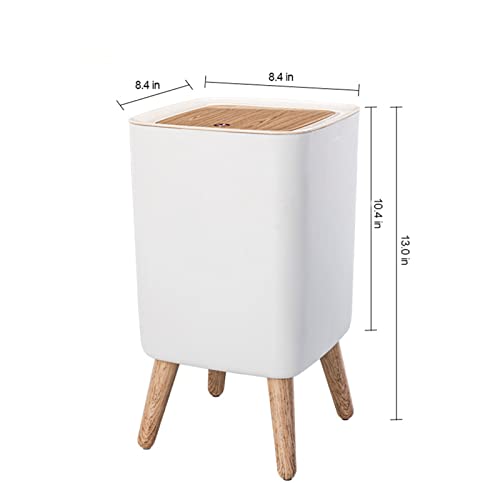 Nordic Style Trash Can,Push Top Garbage Bin with Lid,White Top Spring Waste Basket,Dog Proof Trash can,Plastic Trash Bin Suitable for Kitchen,Bathroom,Bedroom,Living Room,Office,Outdoor