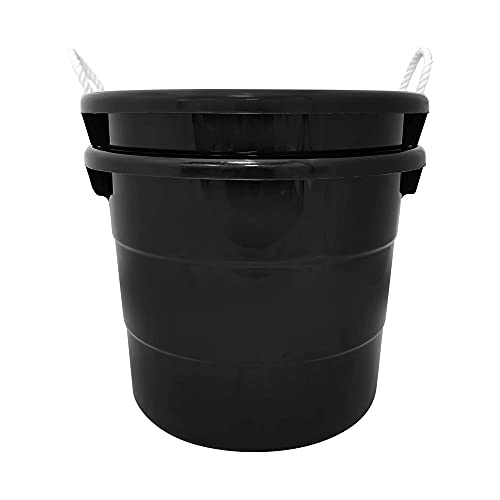 Homz 18 Gallon Plastic Multipurpose Utility Storage Bucket Tub with Strong Rope Handles for Indoor and Outdoor Use, Black, (2 Pack)