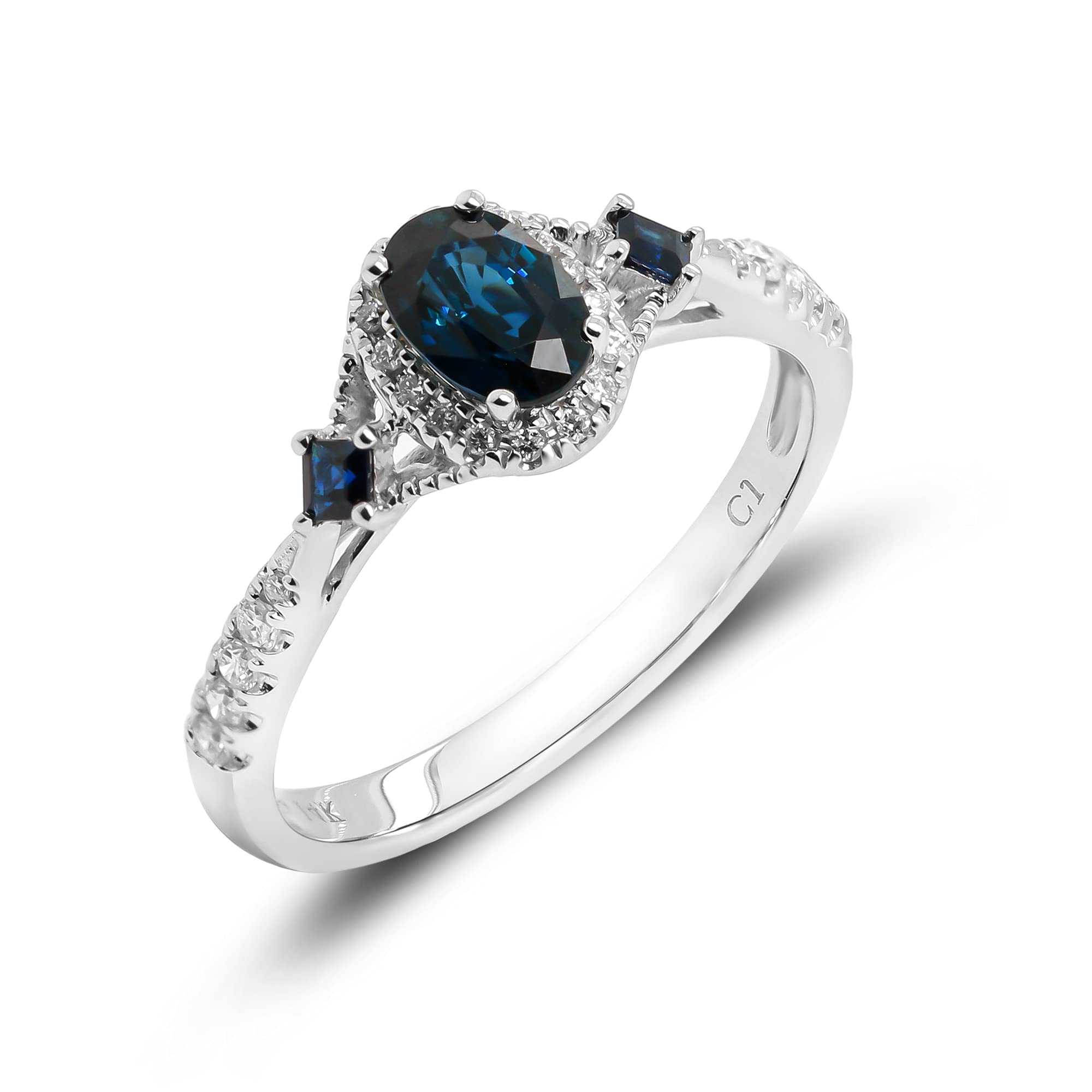 Gin & Grace 10K White Gold Genuine Blue Sapphire and Natural Diamond (I1) Ring for Women., Metal gemstone diamond, Sapphire,