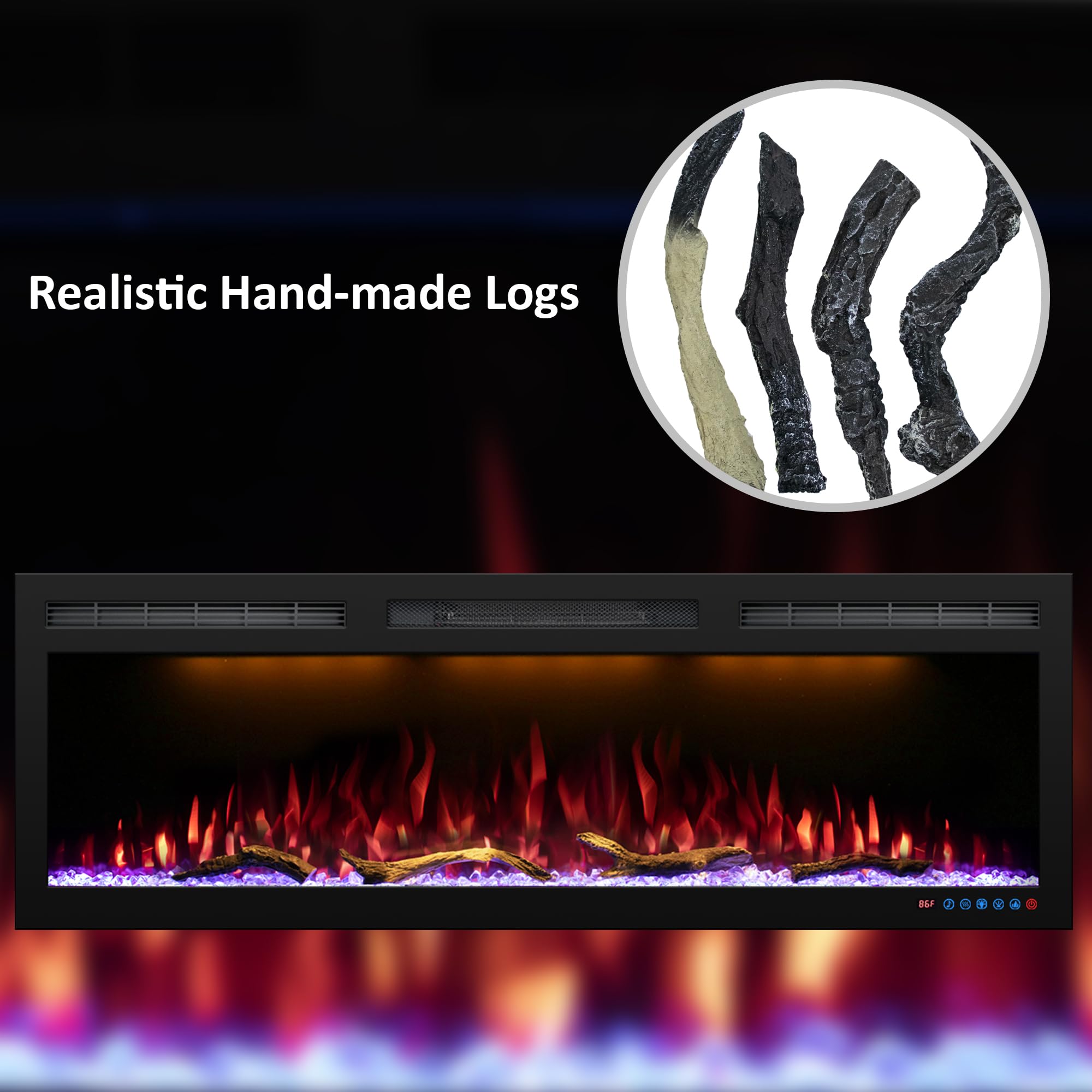 Dreamflame Logs for Electric Fireplace Inserts, Realistic Synthetic Resin Log Decoration for Indoor Electric Fireplaces