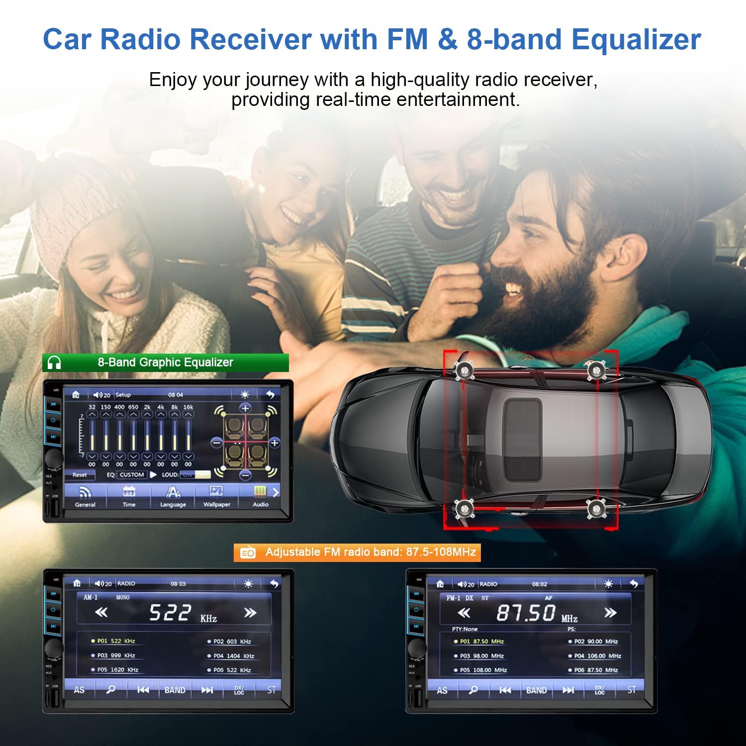 Double Din Car Stereo Radio with Mirror Link, 7 Inch Touch Screen Car Radio Stereo with Backup Camera, Multimedia Car Audio Receivers Support Mirror Link, FM/USB/AUX/EQ, Steering Wheel Control