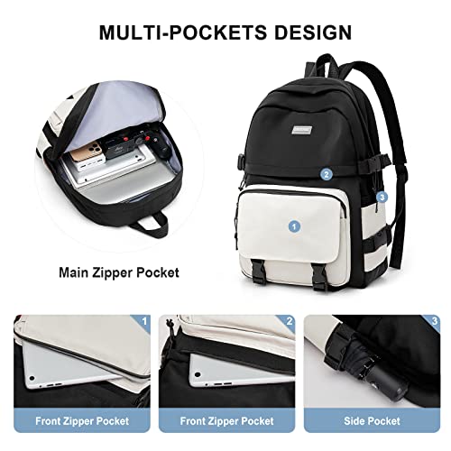 weradar Cute Black Backpack For School Teen Girls,Lightweight Middle School Bookbags,Waterproof Travel Rucksack Casual Daypack,College Backpack For Women