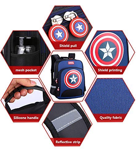 Lonme Backpacks Captain America Children Primary Schoolbag School Bags Teenager Student Backpack Dayback Waterproof (Royal Blue, Large)