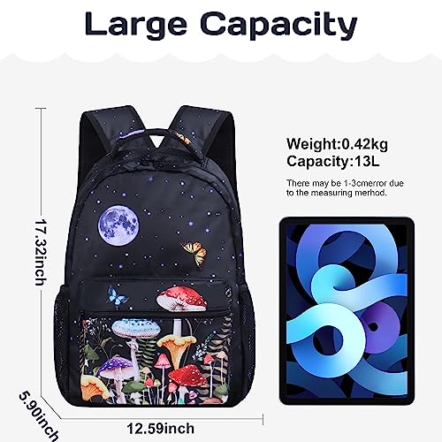 Lopevctor Mushroom Backpack Set for Girls Women, Mushroom Backpack with Lunch Bag and Keychain, Mushroom Gifts Daypack Bookbag for School