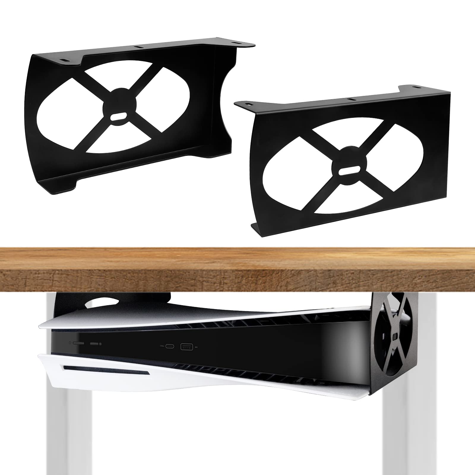 FLEXI RODS Under Desk Holder for PS5, Stealth Mount for PS5, Metal Stand Compatible with PS5 Disc & Digital Edition Console