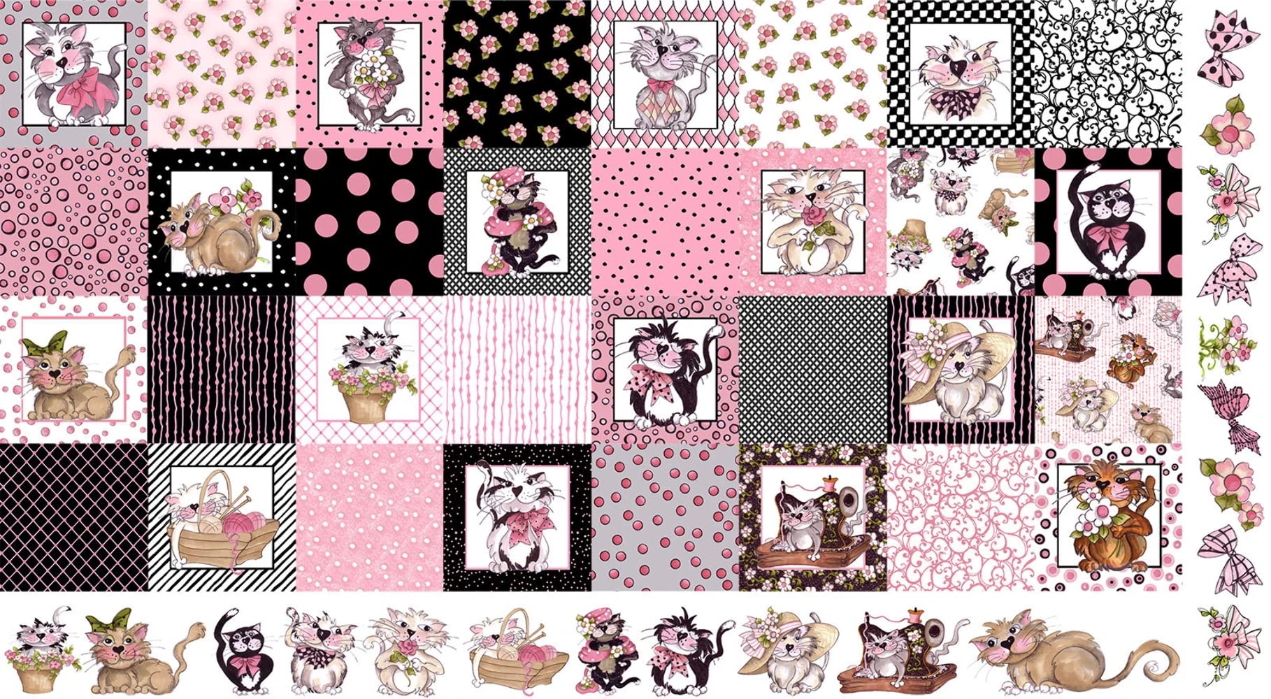 Loralie Designs Medley Fancy Cats Fabric Panel for Quilting