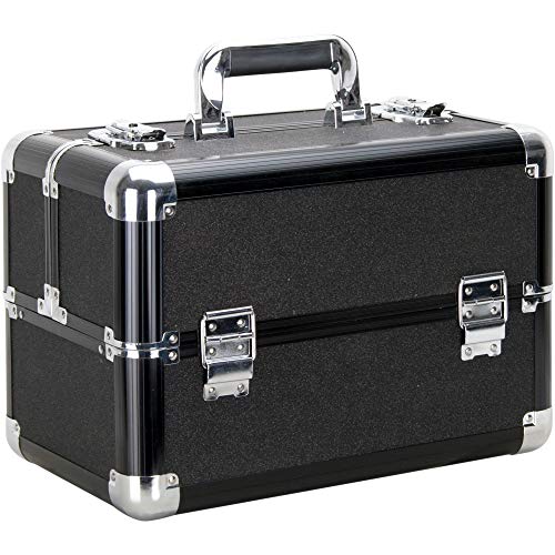Ver Beauty 4-Tiers Extendable Trays Art Craft Supplies Storage Portable Box Tool Case Organizer Travel Dividers-VP006, Black Glitter