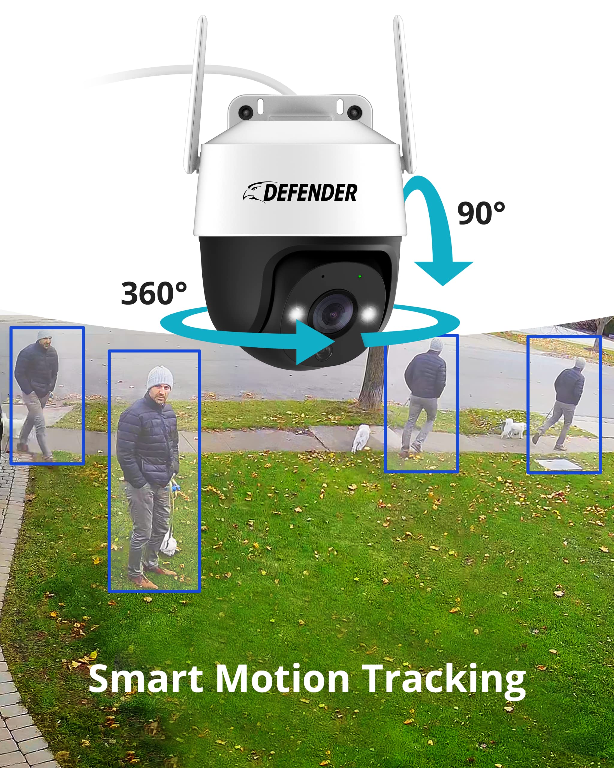 Guard Pro PTZ 2K HD Wi Fi Security Camera with Motion Tracking, Outdoor Plug-in Power, Color Night Vision, Human Detection (1 Camera)