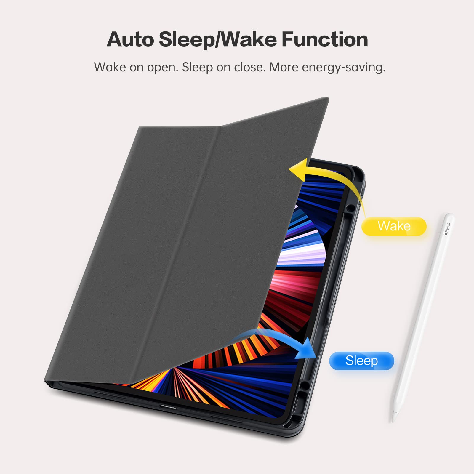 iPad Pro 12.9 6th Generation Case 2022, iPad 12.9 Pro Case 5th Gen 2021 with Pencil Holder, Slim Minimalist iPad Pro 12.9 Inch Cover with Auto Wake/Sleep and Magnetic Closure, Gray