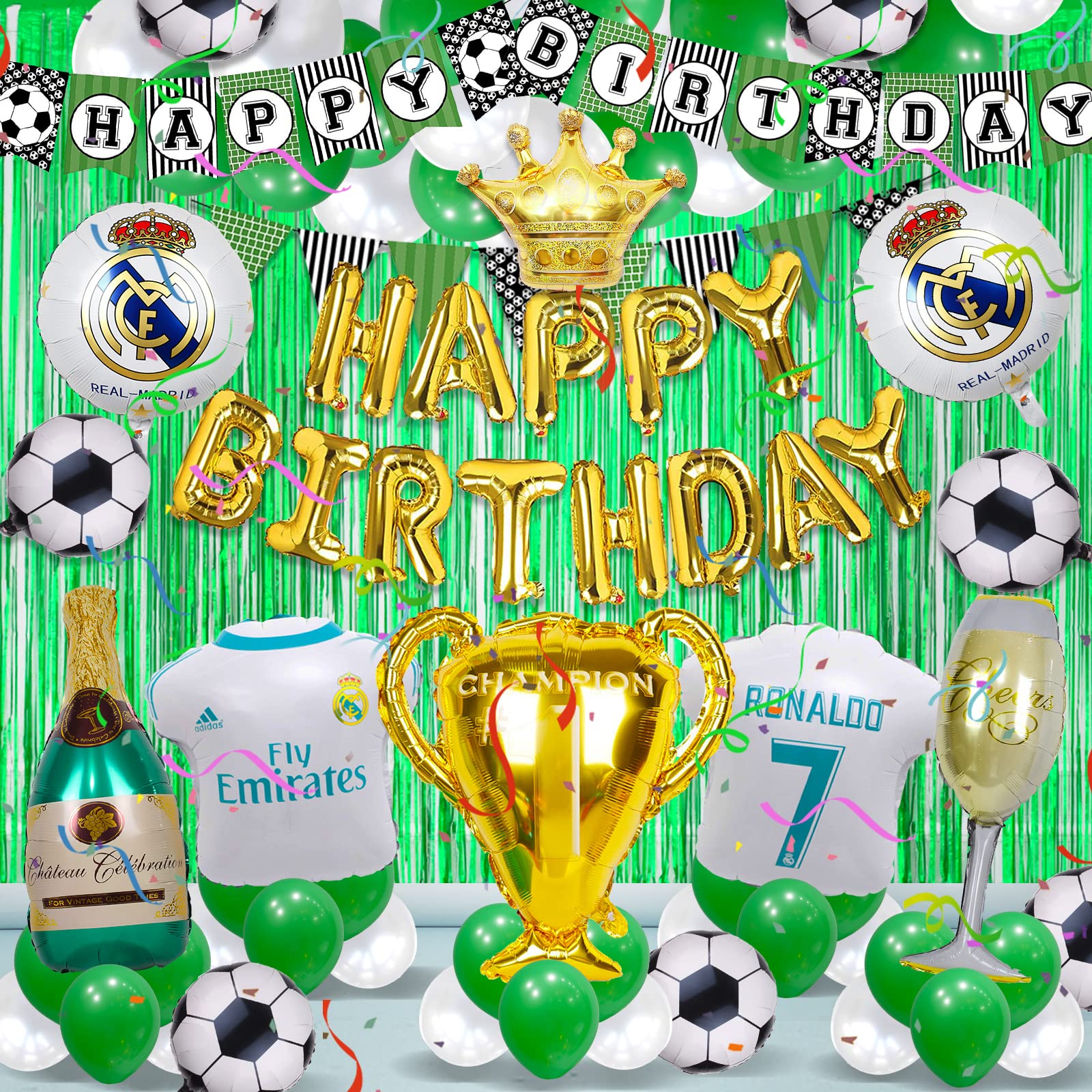 GoGoGoodie Real Madrid CF Birthday Decorations,Soccer Theme Balloons Set La Liga League Celebration Party Supplies for Soccer Fans Best Gift