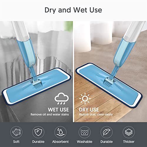 Spray Mops Replacement Heads Compatible with Swiffer PowerMop- MEXERRIS Microfiber Mop Pads Reusable Mop Pads Replacement for Reveal Mops Dust Mop Pads for All Spray Mops & Reveal Mop, 7 Pcs/Set Blue