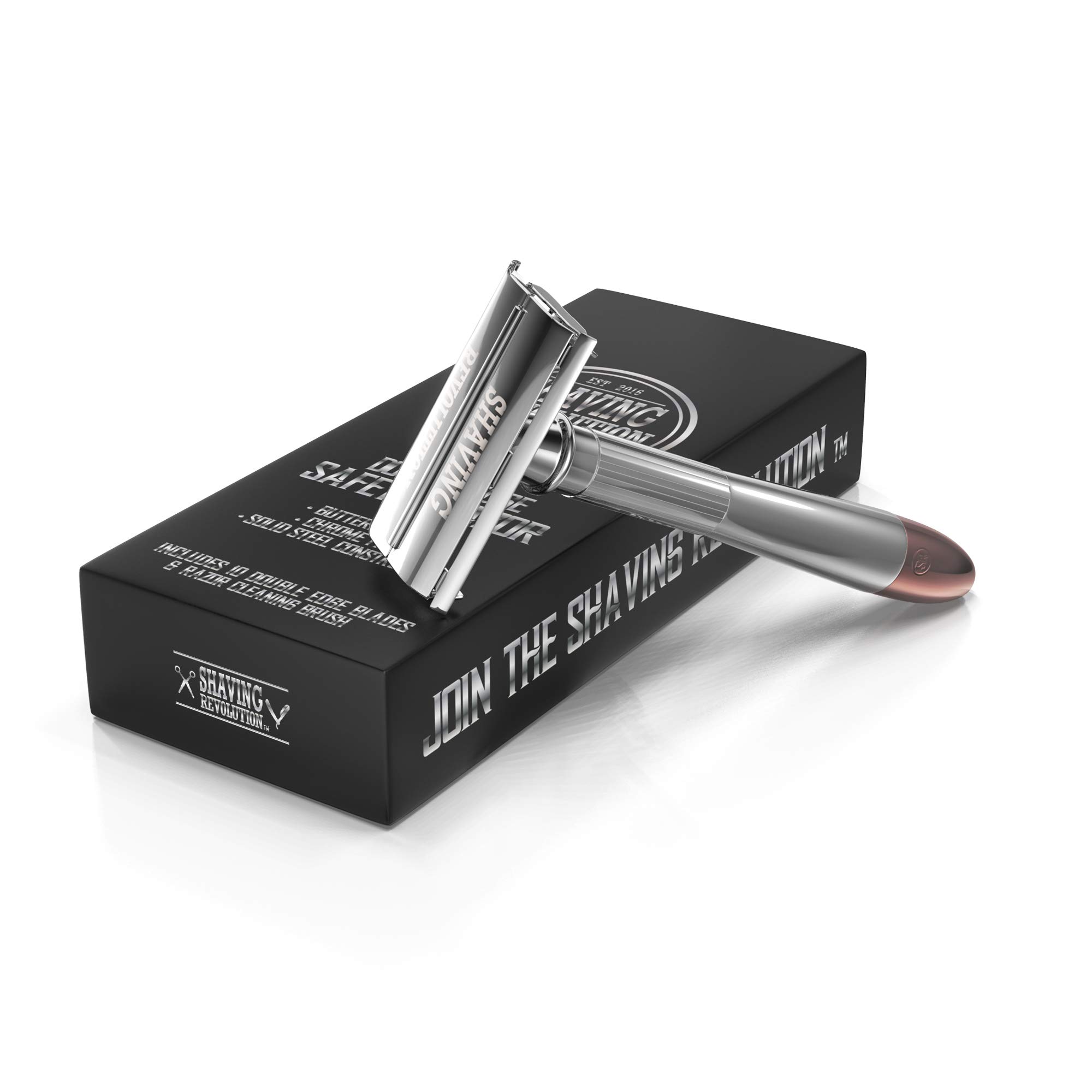 Double Edge Safety Razor - Butterfly Open Razor with 10 Japanese Stainless Steel Blades - Close, Clean Shaving Razor for Men (Silver)