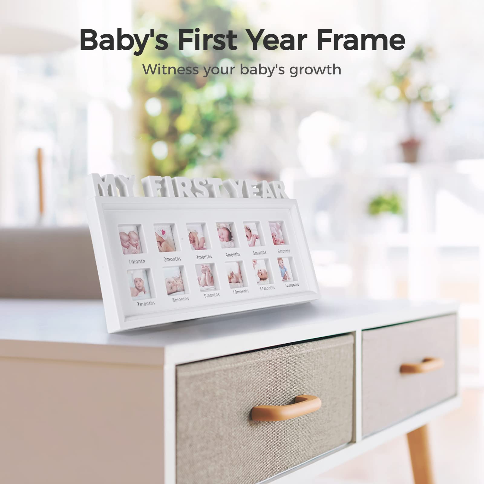 Homaisson Newborn Baby Picture Frame, My First Year Newborn Keepsake Frame 12 Months, Photo Frame for Memories, White (White 1)