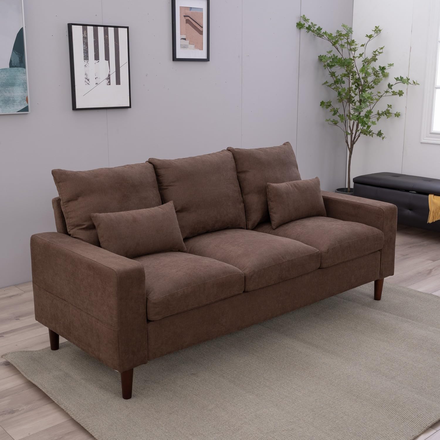 Panana 3 Seat Upholstered Fabric Sofa Small Couch Modular Sofa for Small Space, Apartment (Brown)