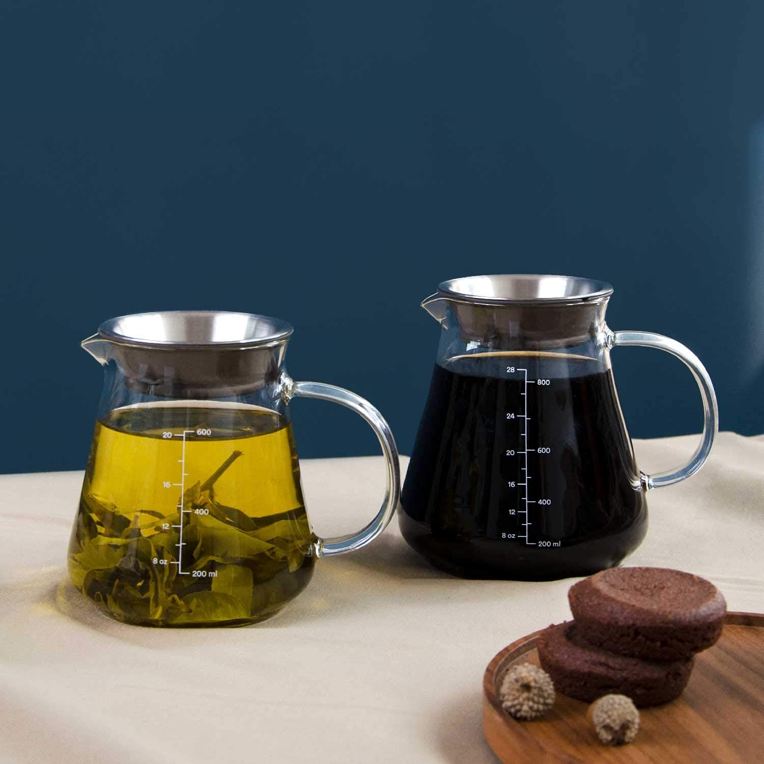 Glass Range Coffee Server For Pour Over Coffee & Tea - 800ml/27oz Ovalware Microwave Safe & Heatproof 2.5mm Thick Glass Body