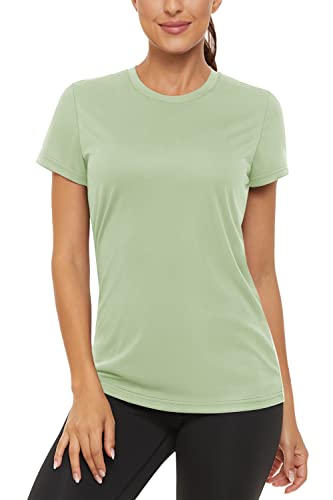 TACVASEN Women's Rash Guard UPF 50+ Hiking Running Outdoor Short Sleeve Summer Solid Workout Shirts, Light Green, M
