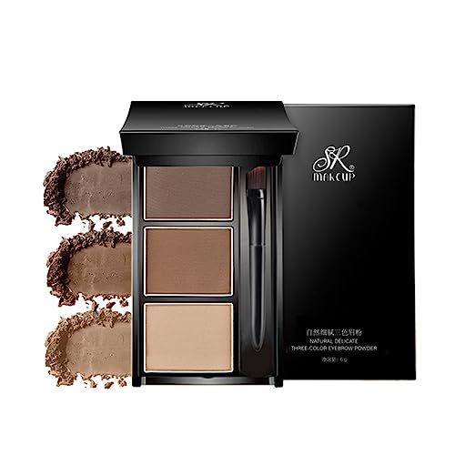 Eyebrow powder three-color brow disc waterproof eyebrow powder eyebrow makeup kit eyebrow filler to shape natural eyebrows (02# Brown, light brown, skin tone)