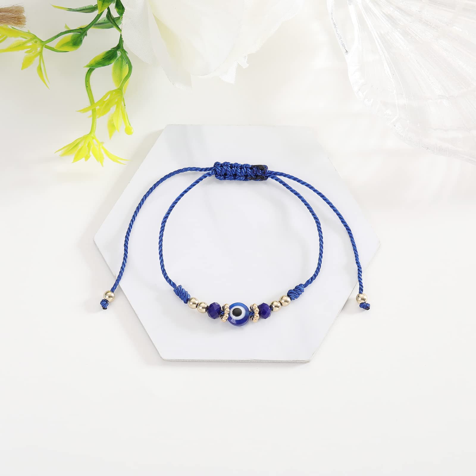 Fuqimanman2020 Evil Eye Bracelet Handmade Knots Bead Bracelet Amulet Turkish Good Luck Protection Adjustable String Bracelet Anklet-Blue
