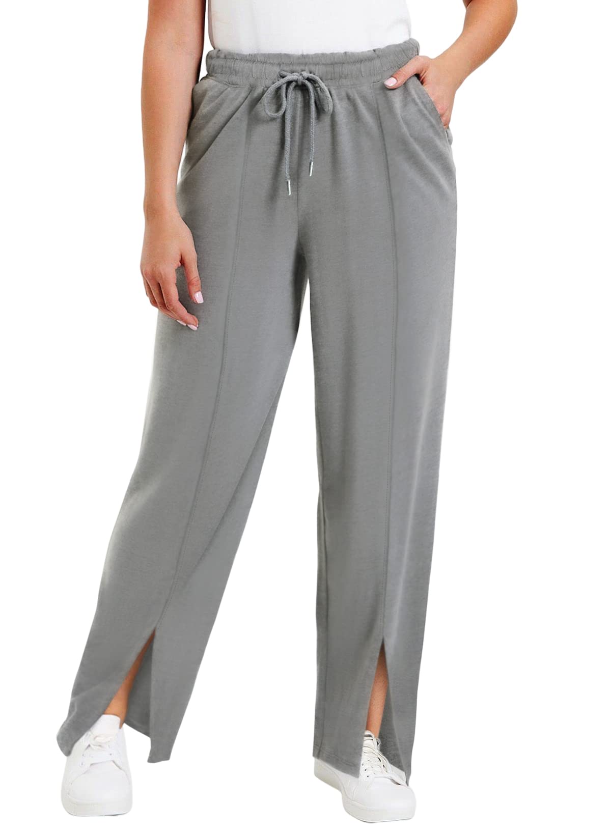 Eytino Womens Plus Size Comfy Lounge Pants Active Yoga Sweatpants Stretchy Jogger Workout Pants with Pockets,2X Gray